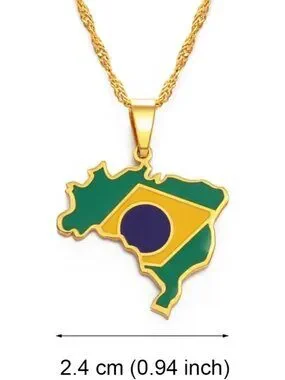 Jewelry | Patriotic Brazil Map Flag Necklace In Stainless Steel | Poshmark